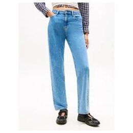 Tommy Hilfiger Straight-Jeans TOMMY JEANS "KIRA MR SLIM STR", Damen, Gr. 31, L&auml;nge 30, denim light, Denim/Jeans, Obermaterial: 99% Baumwolle, 1% Elasthan, Abriebeffekte, regular fit kn&ouml;chellang, Jeans Straight-Jeans
