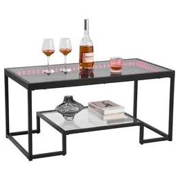VEVOR Couchtisch Beistelltisch aus geh&auml;rtetem Glas mit Beleuchtung, rechteckiger Glastisch mit zwei Ebenen & offenem Stauraum, Kaffeetisch aus Metall f&uuml;r Wohnzimmer B&uuml;ro 100 x 51 x 48 cm Schwarz