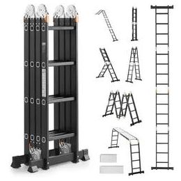 VEVOR Mehrzweckleiter, 7-in-1-Multifunktionsleiter, A-Rahmen mit 4 Stufen und Ger&uuml;stbrett, Teleskopleiter, Leiterger&uuml;st 4650 mm, strapazierf&auml;hig, 150 kg Tragkraft, f&uuml;r den Au&szlig;enbereich