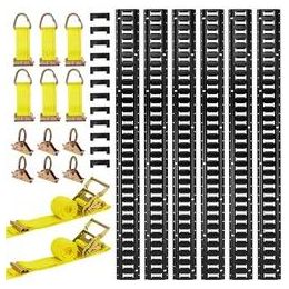 VEVOR E-Track-Zurrschienen-Set, 6er-Pack 1,5 m, 26-tlg. Zubeh&ouml;r, inkl. 2 Ratschengurten & 6 O-Ringen & 6 Zurrgurten mit D-Ring & 12 Endkappen, f&uuml;r Garagen, Lieferwagen, Anh&auml;nger, Motorr&auml;der