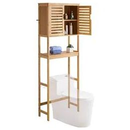 VEVOR Toilettenschrank Badezimmerschrank mit Doppelt&uuml;r & verstellbarem Regal, platzsparender 3-st&ouml;ckiger Badschrank &uuml;ber der Toilette mit offenem Regal, 65x27x175 cm Aufbewahrungsschrank Natur