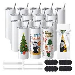VEVOR 16er-Pack gerade Sublimationsbecher, 567 g Blanko-Becher, Edelstahl-Doppelwandbecher mit Strohhalm, Deckel, B&uuml;rste, Boden, Schrumpffolie, Geschenkbox, f&uuml;r W&auml;rmepresse und W&auml;rme&uuml;bertragung