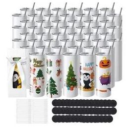 VEVOR 50er-Pack gerade Sublimationsbecher, 591,5 ml Blanko-Becher, Edelstahl-Doppelwandbecher mit Strohhalm, Deckel, B&uuml;rste, Boden, Schrumpffolie, Geschenkbox, f&uuml;r W&auml;rmepresse & W&auml;rme&uuml;bertragung