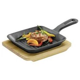 K&uuml;chenprofi K&Uuml;CHENPROFI Grill-/Servierpfanne eckig mit Holzbrett BBQ 23x13,5x5,5cm