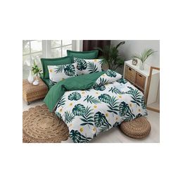 Colorful Cotton Bettw&auml;sche-Set "Monstera" in Wei&szlig;/ Gr&uuml;n - 31% | Gr&ouml;&szlig;e 140x200 cm | Bettwaesche-bettwaren