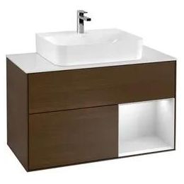 Villeroy & Boch Villeroy und Boch Finion Waschtischunterschrank F121MTGN 100cm, Abdeckplatte wei&szlig; matt, Regal rechts White matt lacquer, Walnut veneer