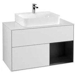 Villeroy & Boch Villeroy und Boch Finion Waschtischunterschrank F121PDMT 100cm, Abdeckplatte wei&szlig; matt, Regal rechts Black matt lacquer, White matt lacquer