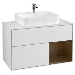 Villeroy & Boch Villeroy und Boch Finion Waschtischunterschrank F121GNMT 100cm, Abdeckplatte wei&szlig; matt, Regal rechts Walnut veneer, White matt lacquer