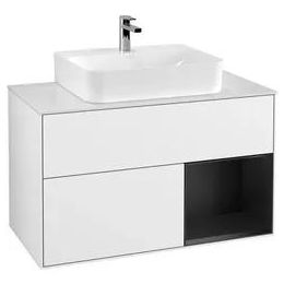 Villeroy & Boch Villeroy und Boch Finion Waschtischunterschrank F121PDGF 100cm, Abdeckplatte wei&szlig; matt, Regal rechts Black matt lacquer, Glossy white lacquer