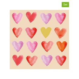 PPD 2er-Set: Servietten ''Aquarell Hearts" in Creme/ Rosa/ Rot - 2x 20 St&uuml;ck - 16% |