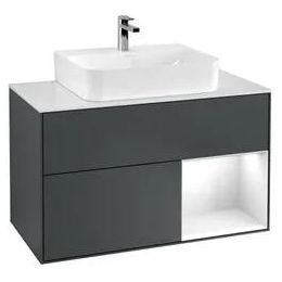 Villeroy & Boch Villeroy und Boch Finion Waschtischunterschrank F121GFHG 100cm, Abdeckplatte wei&szlig; matt, Regal rechts Glossy white lacquer, Midnight Blue Matt Lacquer