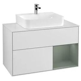 Villeroy & Boch Villeroy und Boch Finion Waschtischunterschrank F121GMMT 100cm, Abdeckplatte wei&szlig; matt, Regal rechts Olive Matt Lacquer, White matt lacquer