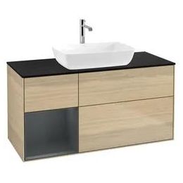 Villeroy & Boch Villeroy und Boch Finion Waschtischunterschrank F822HGPC 120cm, Abdeckplatte black matt, Regale Midnight matt lacquer, Oak Veneer
