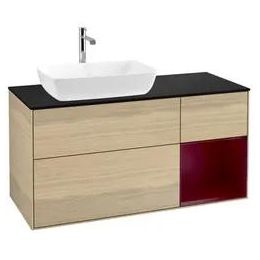 Villeroy & Boch Villeroy und Boch Finion Waschtischunterschrank F812HBPC 120cm, Abdeckplatte black matt, Regale Peony matt lacquer, Oak Veneer