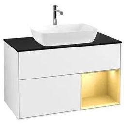 Villeroy & Boch Villeroy und Boch Finion Waschtischunterschrank F782HFGF 100cm, Abdeckplatte black matt, Regale Gold matt lacquer, Glossy white lacquer