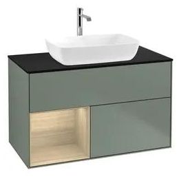 Villeroy & Boch Villeroy und Boch Finion Waschtischunterschrank F772PCGM 100cm, Abdeckplatte black matt, Regale Oak Veneer, Olive Matt Lacquer