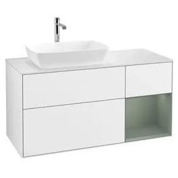 Villeroy & Boch Villeroy und Boch Finion Waschtischunterschrank F811GMGF 120cm, Abdeckplatte white matt, Regale Olive matt lacquer, Glossy white lacquer