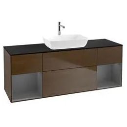 Villeroy & Boch Villeroy und Boch Finion Waschtischunterschrank F862GKGN 160cm, Abdeckplatte black matt, Regale Anthracite matt lacquer, Walnut veneer
