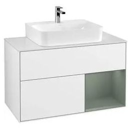 Villeroy & Boch Villeroy und Boch Finion Waschtischunterschrank F121GMGF 100cm, Abdeckplatte wei&szlig; matt, Regal rechts Olive Matt Lacquer, Glossy white lacquer