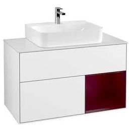 Villeroy & Boch Villeroy und Boch Finion Waschtischunterschrank F121HBGF 100cm, Abdeckplatte wei&szlig; matt, Regal rechts Peony, Glossy white lacquer