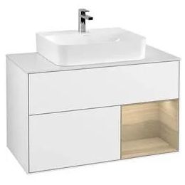 Villeroy & Boch Villeroy und Boch Finion Waschtischunterschrank F121PCGF 100cm, Abdeckplatte wei&szlig; matt, Regal rechts Oak Veneer, Glossy white lacquer