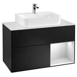 Villeroy & Boch Villeroy und Boch Finion Waschtischunterschrank F121MTPD 100cm, Abdeckplatte wei&szlig; matt, Regal rechts White matt lacquer, Black matt lacquer
