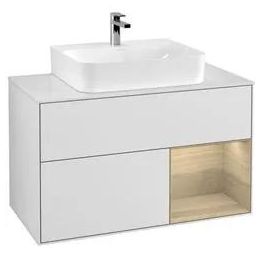Villeroy & Boch Villeroy und Boch Finion Waschtischunterschrank F121PCMT 100cm, Abdeckplatte wei&szlig; matt, Regal rechts Oak Veneer, White matt lacquer