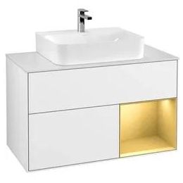 Villeroy & Boch Villeroy und Boch Finion Waschtischunterschrank F121HFGF 100cm, Abdeckplatte wei&szlig; matt, Regal rechts Gold matt, Glossy white lacquer