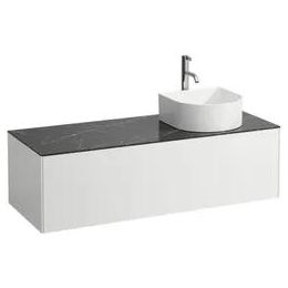 Laufen Sonar Schubladenelement/Sideboard H4054270341431 117,5x34x45,5cm, Ausschnitt rechts, mit Hahnloch, Wei&szlig; matt/Nero Marquina