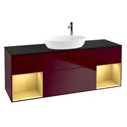 Villeroy & Boch Villeroy und Boch Finion Waschtischunterschrank F982HFHB 160cm, Abdeckplatte black matt, Regale Gold matt lacquer, Peony Matt