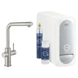 Grohe Blue Home Sp&uuml;ltisch-Einhebelmischer 31539DC0 Supersteel, L-Auslauf-Starter Kit, herausziehbarer Mousseurauslauf