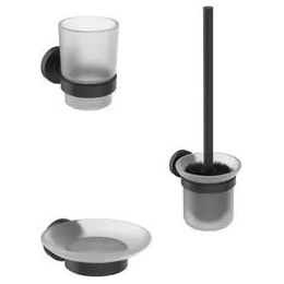 Ideal Standard IOM Accessoires Paket A9245XG Silk Black, WC B&uuml;rste, Mundglas, Seifenschale