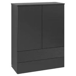 Villeroy & Boch Villeroy und Boch Antao Highboard L47100PD mit Beleuchtung, 2 T&uuml;ren, 814 x 1039 x 356 mm, Front mit Struktur, Black Matt Lacquer / Black Matt Lacquer