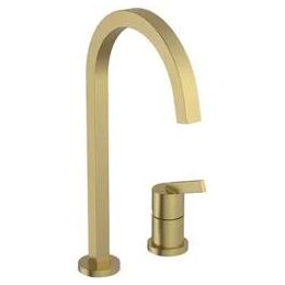 Ideal Standard Gusto K&uuml;chen-2-Loch-Armatur BD423A2 brushed gold, mit hohem eckigen Rohrauslauf