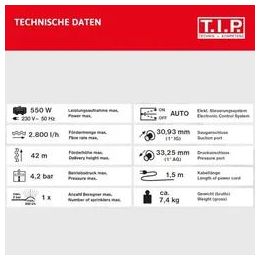 T.I.P. HWA 3000 INOX Hauswasserautomat - Edelstahl 31142, 2.800 l/h, 42 m F&ouml;rderh&ouml;he, 550 W, Trockenlaufschutz
