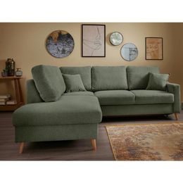 Livetastic Ecksofa Valentina, Dunkelgr&uuml;n, Textil, Buche, Uni, 4-Sitzer, F&uuml;llung: Schaumstoff, Ottomane links, L-Form, 230x200 cm, Made in EU, Liegefunktion, Schlafen auf Sitzh&ouml;he, R&uuml;cken echt, Wohnzimmer, Sofas & Couches, Wohnlandschaften, Ecksofas
