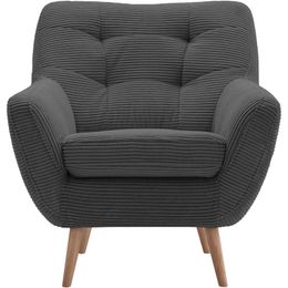 exxpo - sofa fashion Sessel &raquo;Scandi, Loungesessel mit tollem Sitzkomfort, hochwertige Polsterung&laquo; bequem, hohe Holzf&uuml;&szlig;e grau
