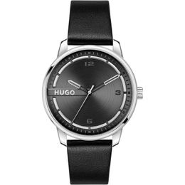 Hugo Herren Hugo Quarzuhr &raquo;#STAMP&laquo; Armbanduhr, Herrenuhr, analog, Lederarmband schwarz