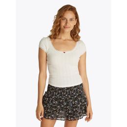 Tommy Jeans Damen &raquo;TJW SLIM SH POINTELLE SS TEE EXT&laquo; mit Spitze, mit Lochmuster beige XS (34)