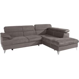 COTTA Ecksofa &raquo;Caluso L-Form&laquo; mit Kopfteilverstellung, wahlweise mit Bettfunktion & Bettkasten grau Kunstleder SOFTLUX ;NaturLEDER (echtes Rindsleder)