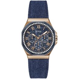 Guess Damen Multifunktionsuhr &raquo;GLAZE&laquo; Quarzuhr, Armbanduhr, Damenuhr, Datum, 12/24-Std.-Anzeige, analog blau