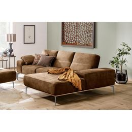 W.Schillig Ecksofa &raquo;run, Designsofa mit tollem Sitzkomfort, bequem, L-Form&laquo; mit elegantem Holzsockel, F&uuml;&szlig;e in Silber matt, Breite 279 cm braun 