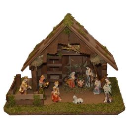 Krippe &raquo;Krippenstall&laquo; mit 9 cm Poly-Figuren 11tlg. braun Holzwerkstoff