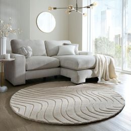 FLAIR RUGS Wollteppich &raquo;Mesmerise, rund & abstrakt&laquo; rund 14 mm H&ouml;he Wollteppich mit Hoch-Tief Effekt, abstrakt beige Wolle