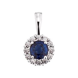 OROLINO Damen Kettenanh&auml;nger &raquo;Gold 585 mit 12x Brillant zus. 0,12ct. und Safir blau&laquo; () wei&szlig;