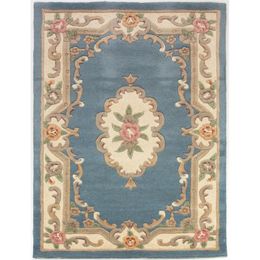 FLAIR RUGS Wollteppich &raquo;Aubusson&laquo; rechteckig 10 mm H&ouml;he Wolle, Teppich, Wohnzimmer, Schlafzimmer, Esszimmer blau Wolle