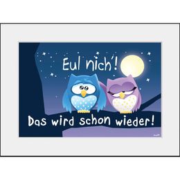 queence Bild &raquo;Eul nich!&laquo; Eulen Motivationsbilder Spr&uuml;che & Texte Sterne 1 Stk. tlg. HD Premium Poster-Druck inkl. Holzrahmen bunt Acrylglas, Holz, 