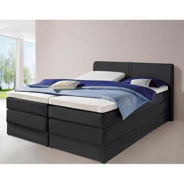 Hapo Boxspringbett mit Bettkasten schwarz Kopfteil, seitliche Unterbox und Obermatratze sind mit pflegeleichtem Feinstrukturstoff in Leinenoptik (100%