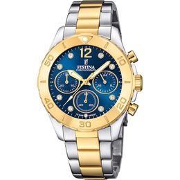 Festina Damen Chronograph &raquo;Boyfriend Collection&laquo; Armbanduhr, Quarzuhr, Damenuhr, Stoppfunktion, Edelstahlarmband silber