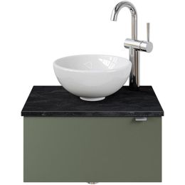 Waschtisch &raquo;Serie 6915 Waschschale mit Unterschrank f&uuml;r G&auml;stebad, G&auml;ste WC&laquo; Keramik-Aufsatzbecken, Waschtischplatte, Waschtischunterschrank, 3 Stk. 